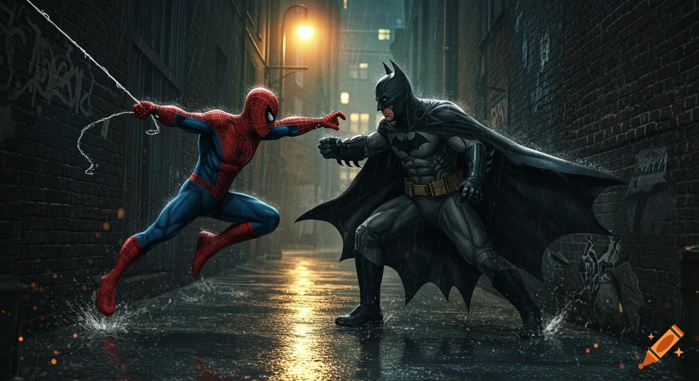 Batman Beyond and Superior Spider-Man face off in a futuristic city at ...