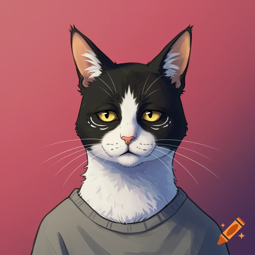 A pixel art cat with blue, pink, and purple gradient fur, curled ...