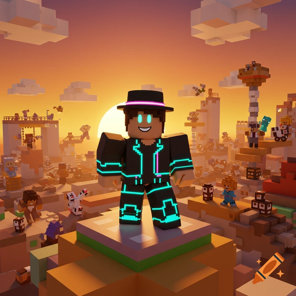 Minecraft-style character in futuristic blue and neon green armor ...