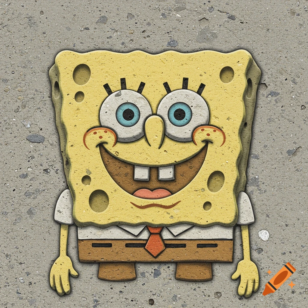 A stylized Spongebob Squarepants character made of concrete texture on ...