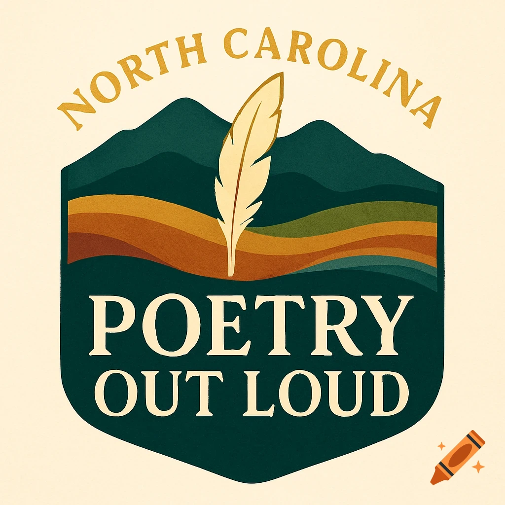 A beige and dark teal logo badge for 'North Carolina Poetry Out Loud ...