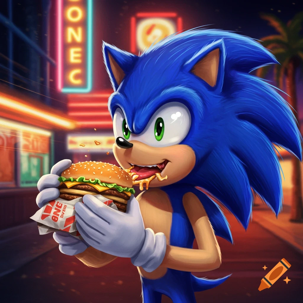 Sonic the Hedgehog looks displeased while standing behind a table with ...