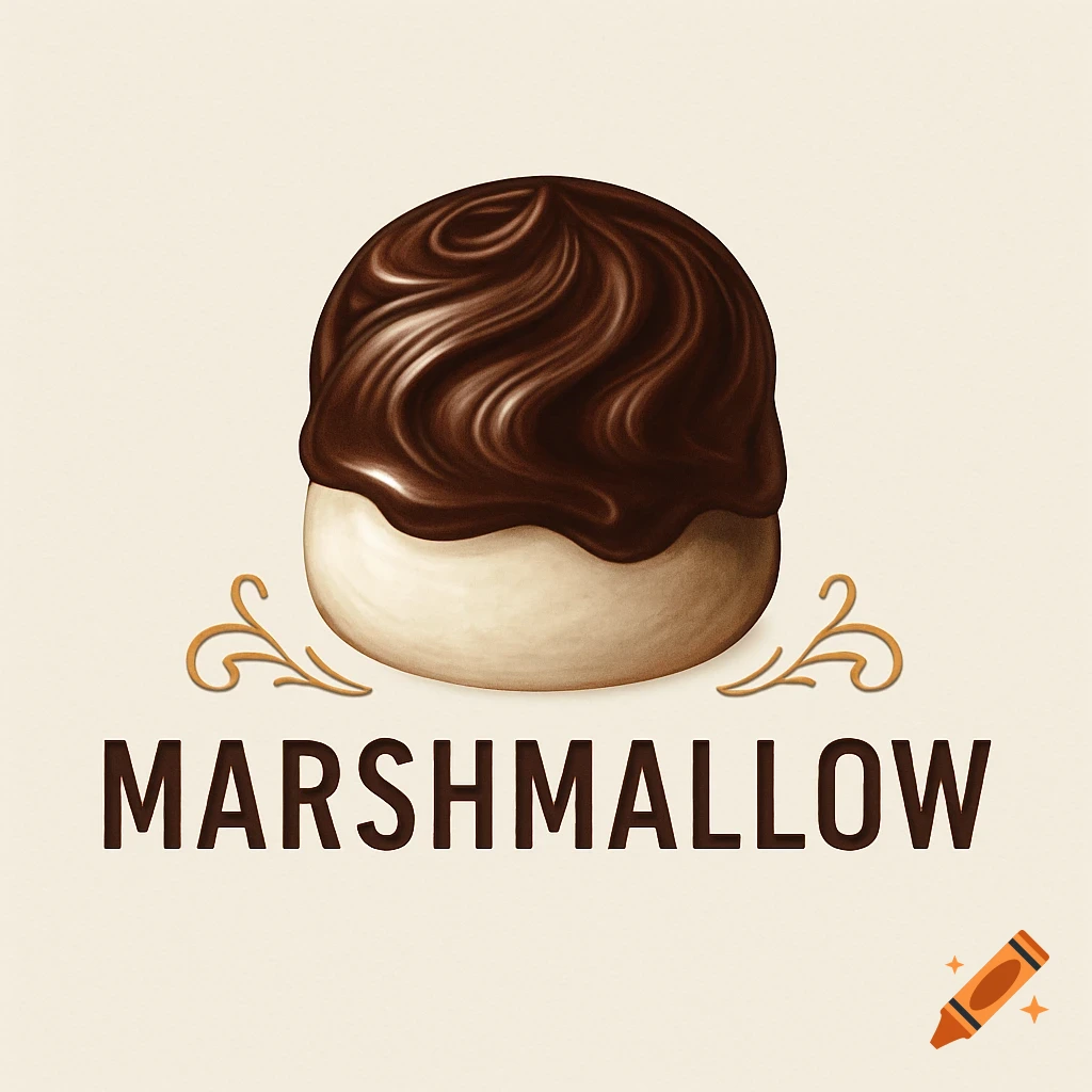 Illustration of a chocolate-coated marshmallow with the word ...
