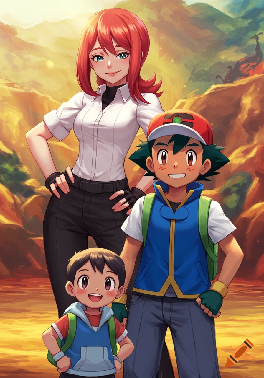 Ash Ketchum and a pink-haired girl with a bamboo muzzle sit on a park bench at night under a ...