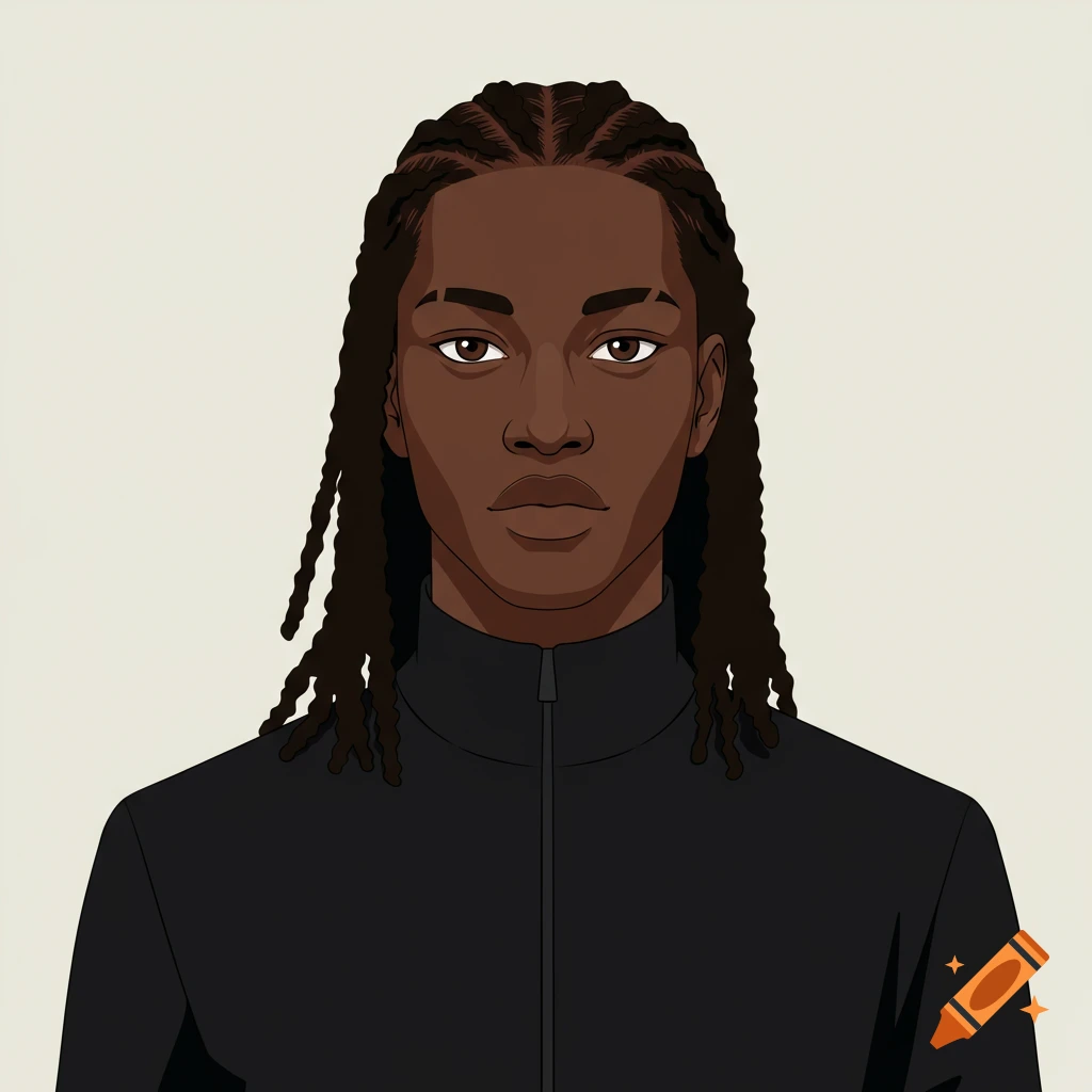 A flat vector style portrait of a Black man with long cornrows and a ...