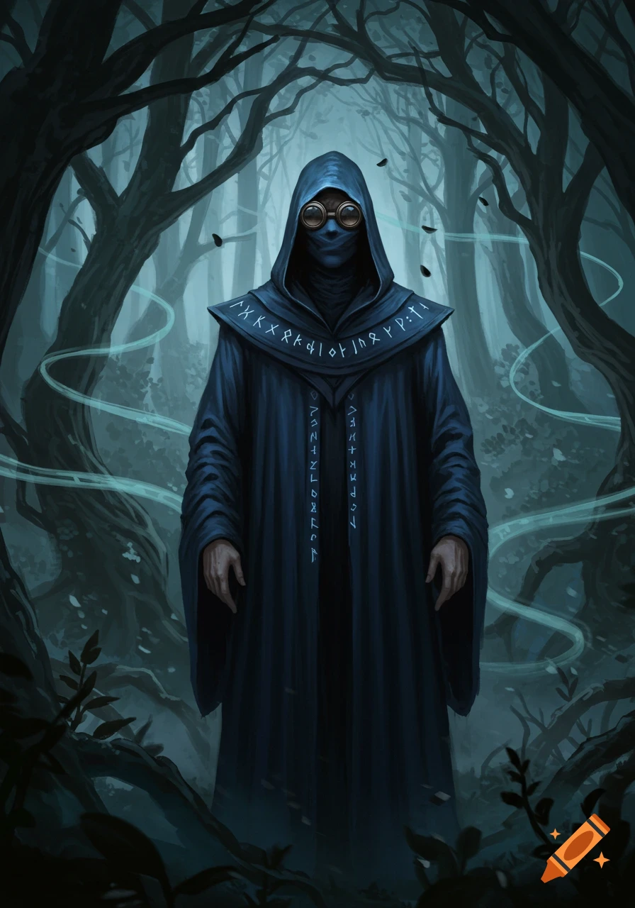 A mysterious hooded figure stands in a dark alley, holding a large pile ...
