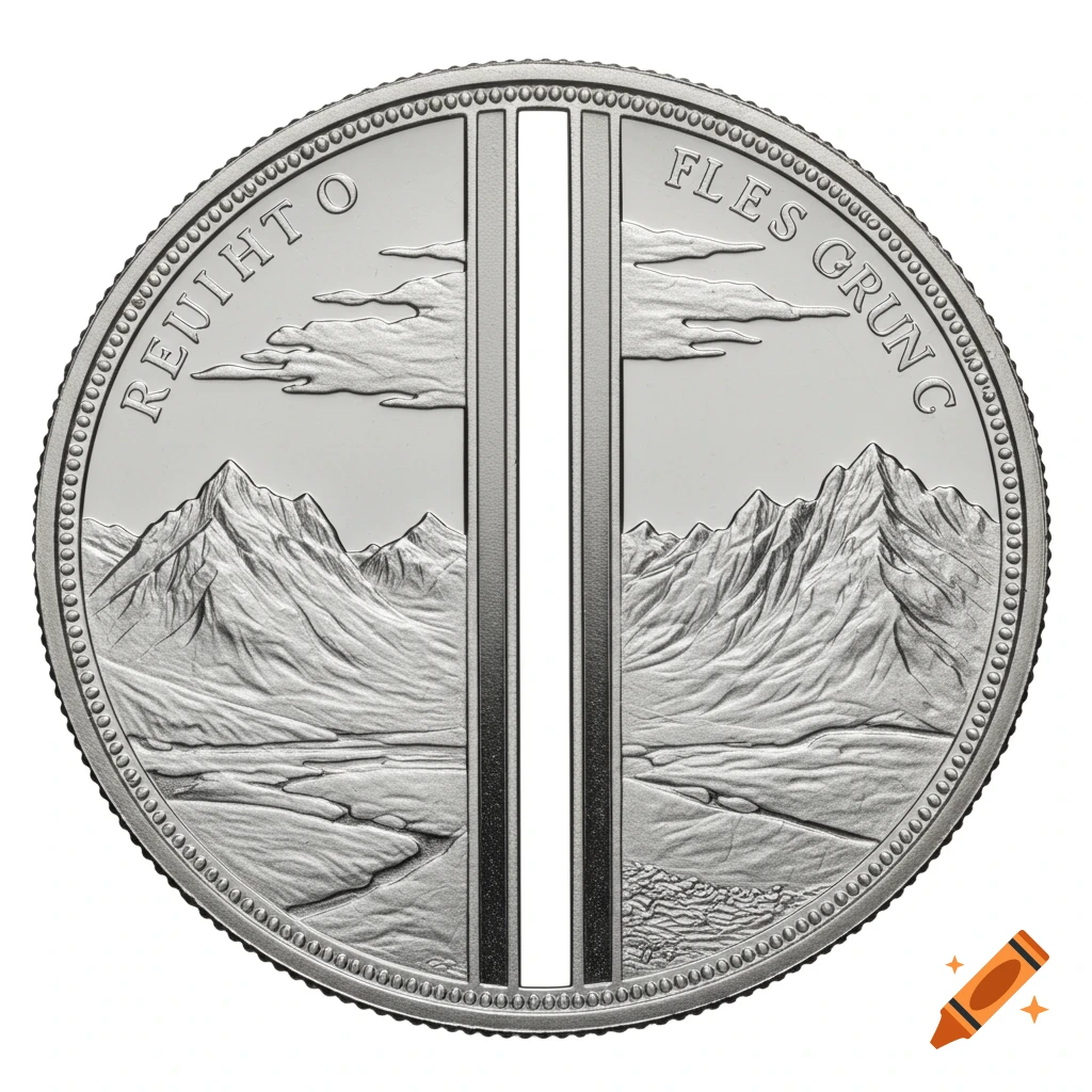 A photorealistic silver coin with two vertical bars in the center ...