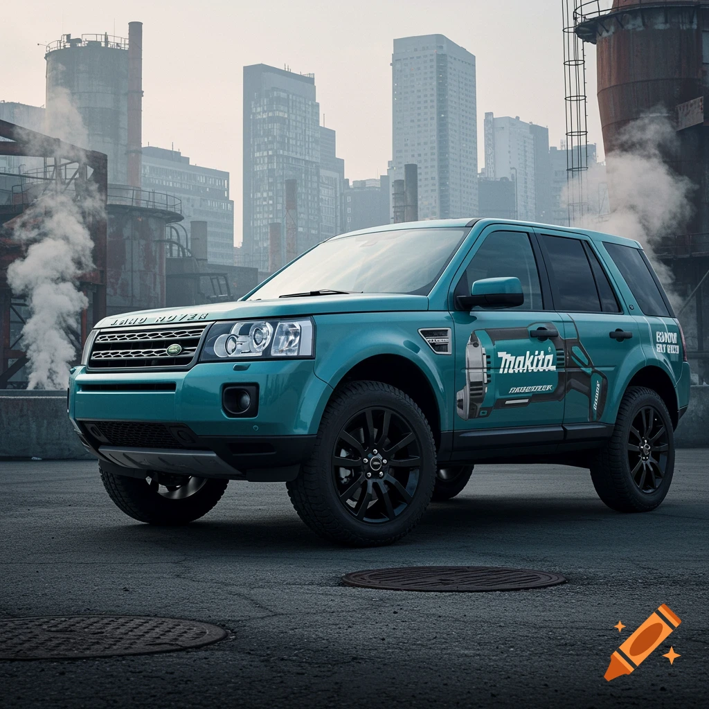A teal Land Rover Freelander SUV with Makita branding on its side ...