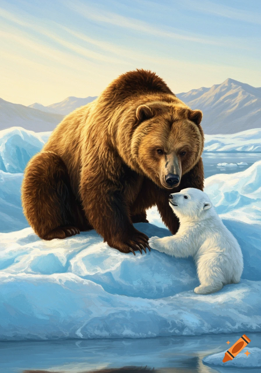 A majestic polar bear with hints of brown fur walks across a snowy ice ...