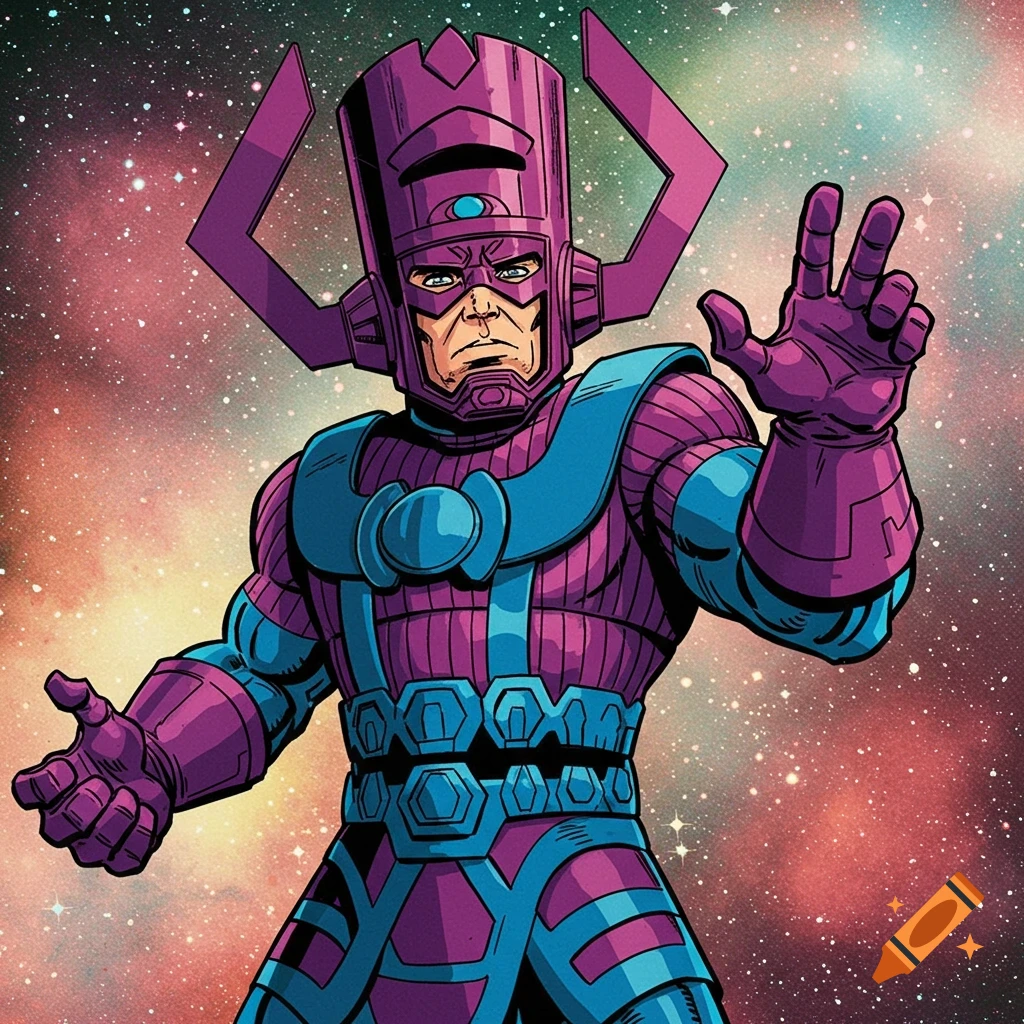 Comic book art of Kang the Conqueror, a blue-faced armored character ...