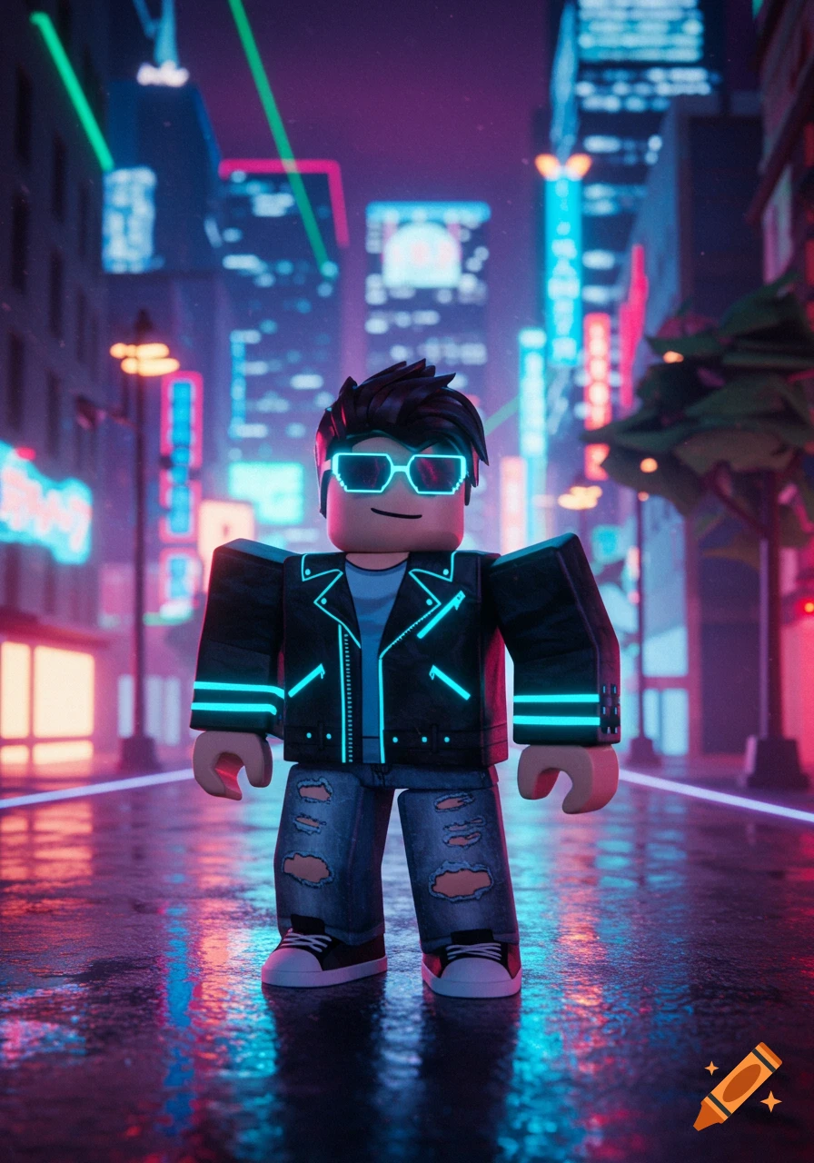A 3D rendered Roblox character in a black and colorful grid shirt ...