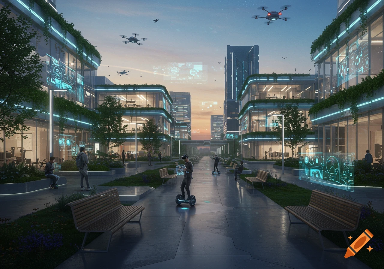 A detailed futuristic map UI with glowing neon blue-green roads ...