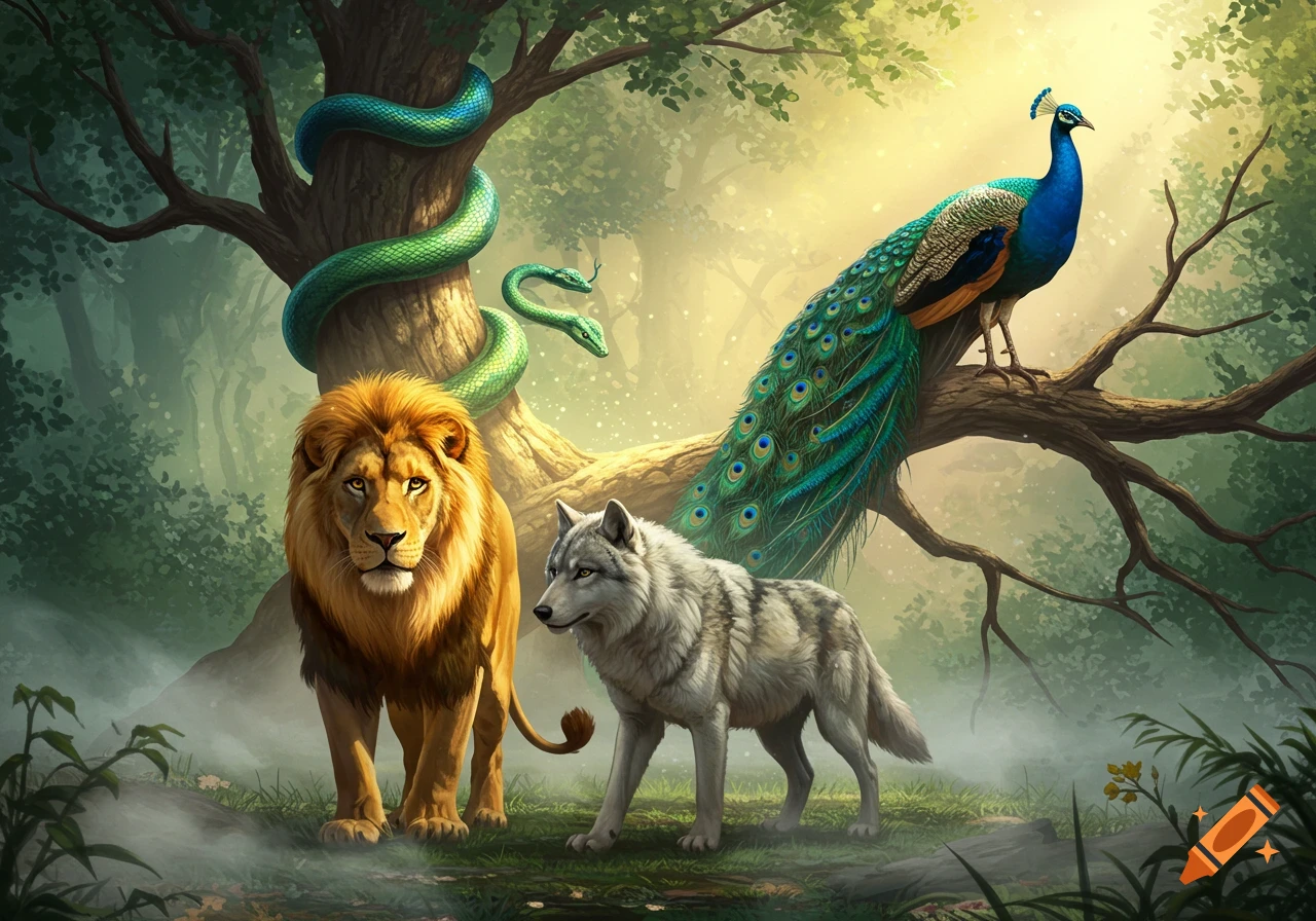 A group of diverse big cats, including tigers, a lion, a cougar, and ...