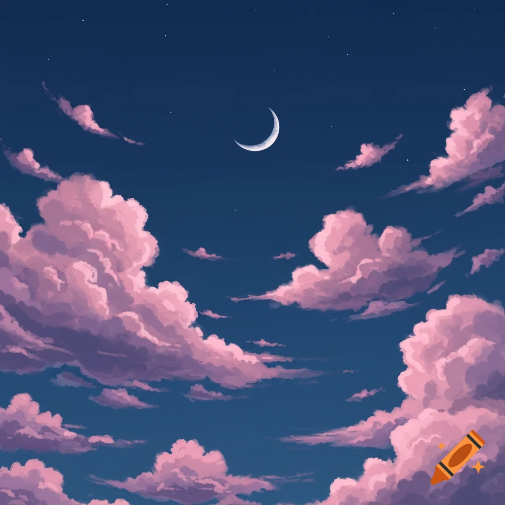 Stylized pastel pink and purple clouds in a blue and pink gradient sky ...