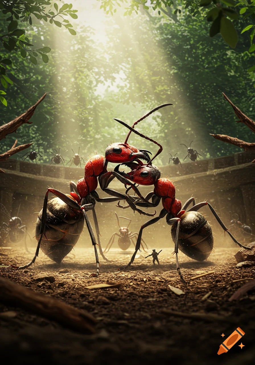 A cartoon ant dressed as a ninja, holding a shuriken, crouches on a ...