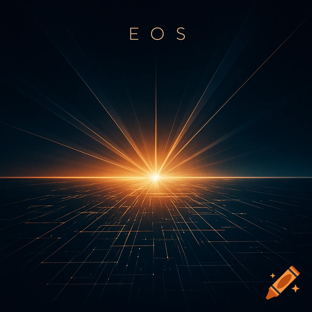 A stylized, metallic silver-blue geometric logo displaying the words ...