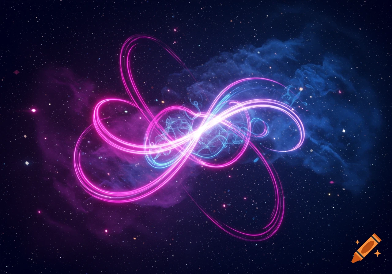 Glowing blue shattered numbers 86 in a cosmic nebula with orbiting ...