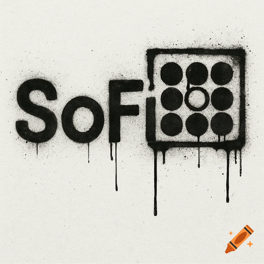 Black spray paint graffiti of the SoFi logo with drips and splatter on ...