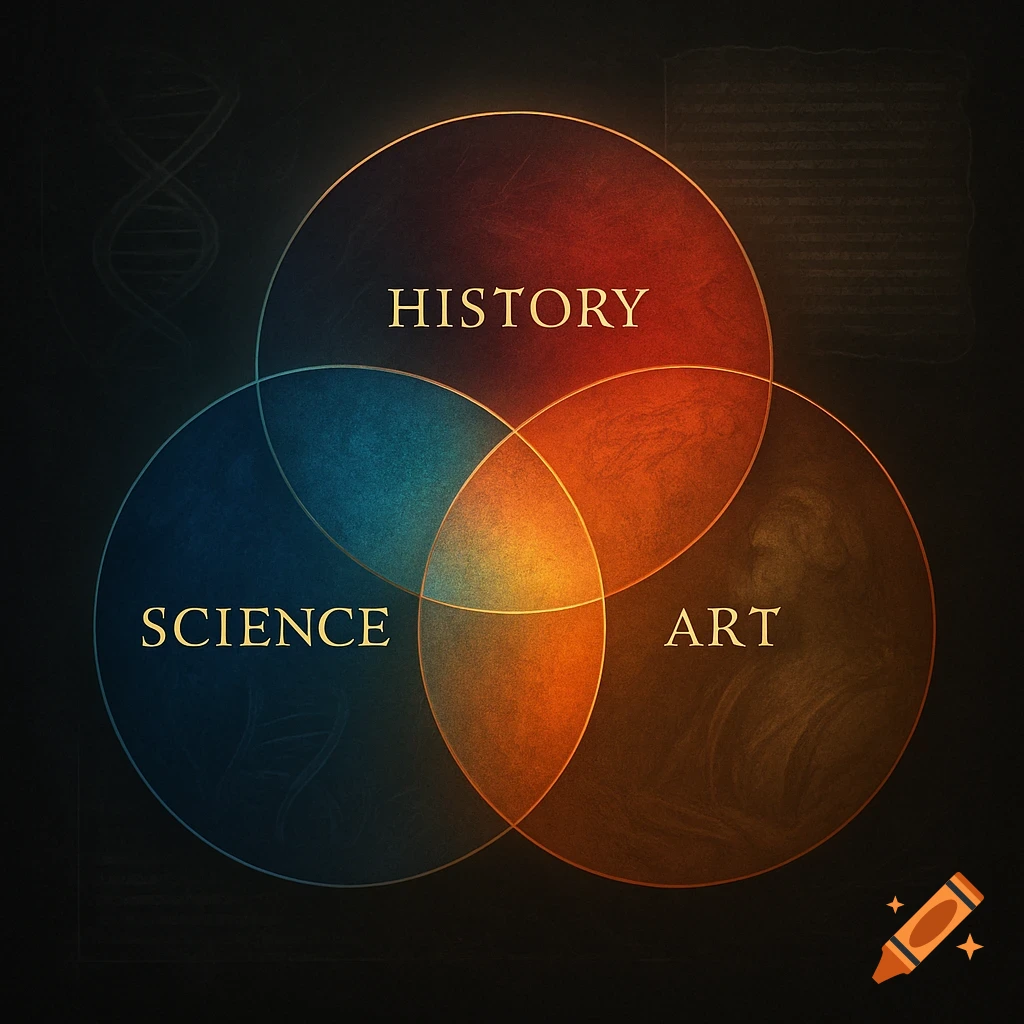 A glowing Venn diagram illustrating the overlap of History, Science ...