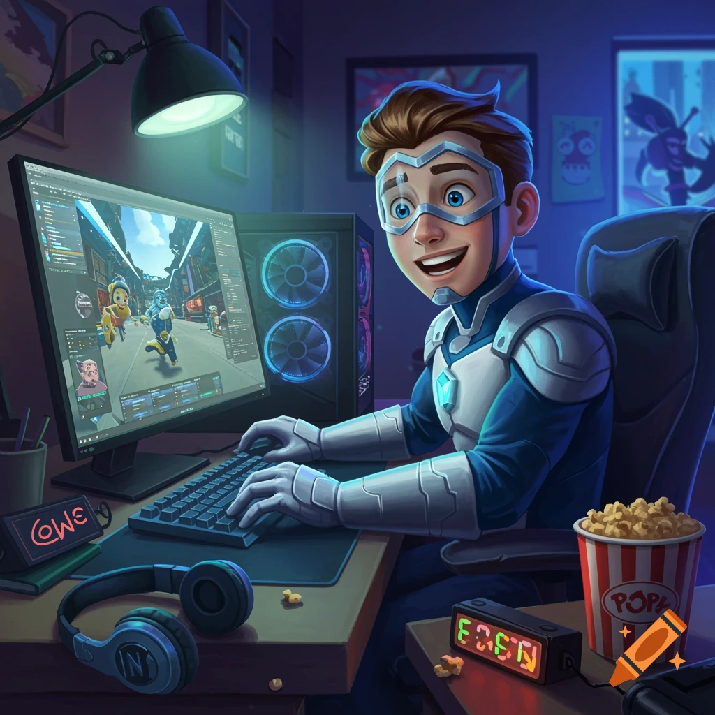 A man smiling in a gaming chair at a professional streaming setup with ...