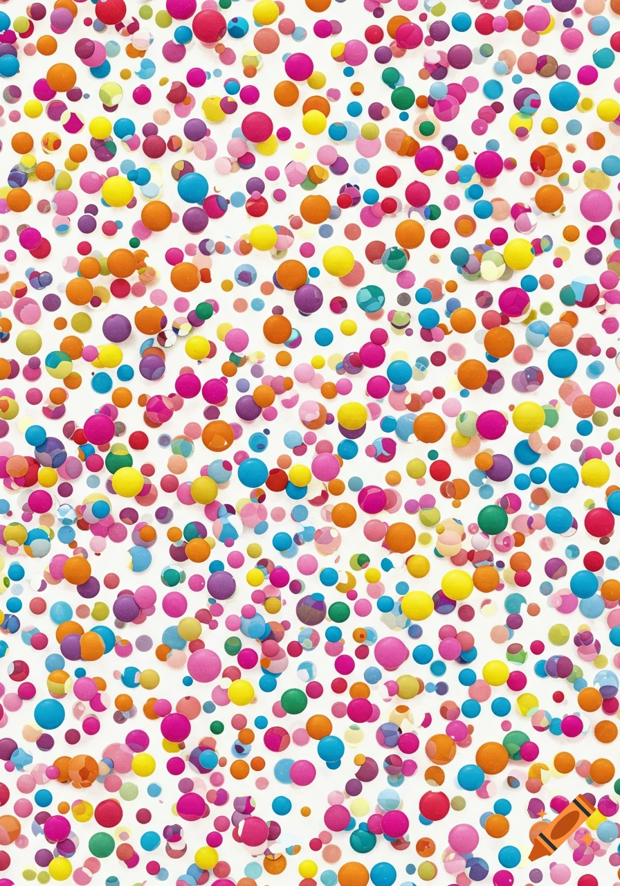 A vibrant pattern of multicolored dots scattered on a white background ...