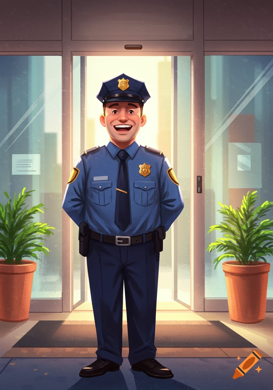 Pictured: a duck security guard in uniform on Craiyon