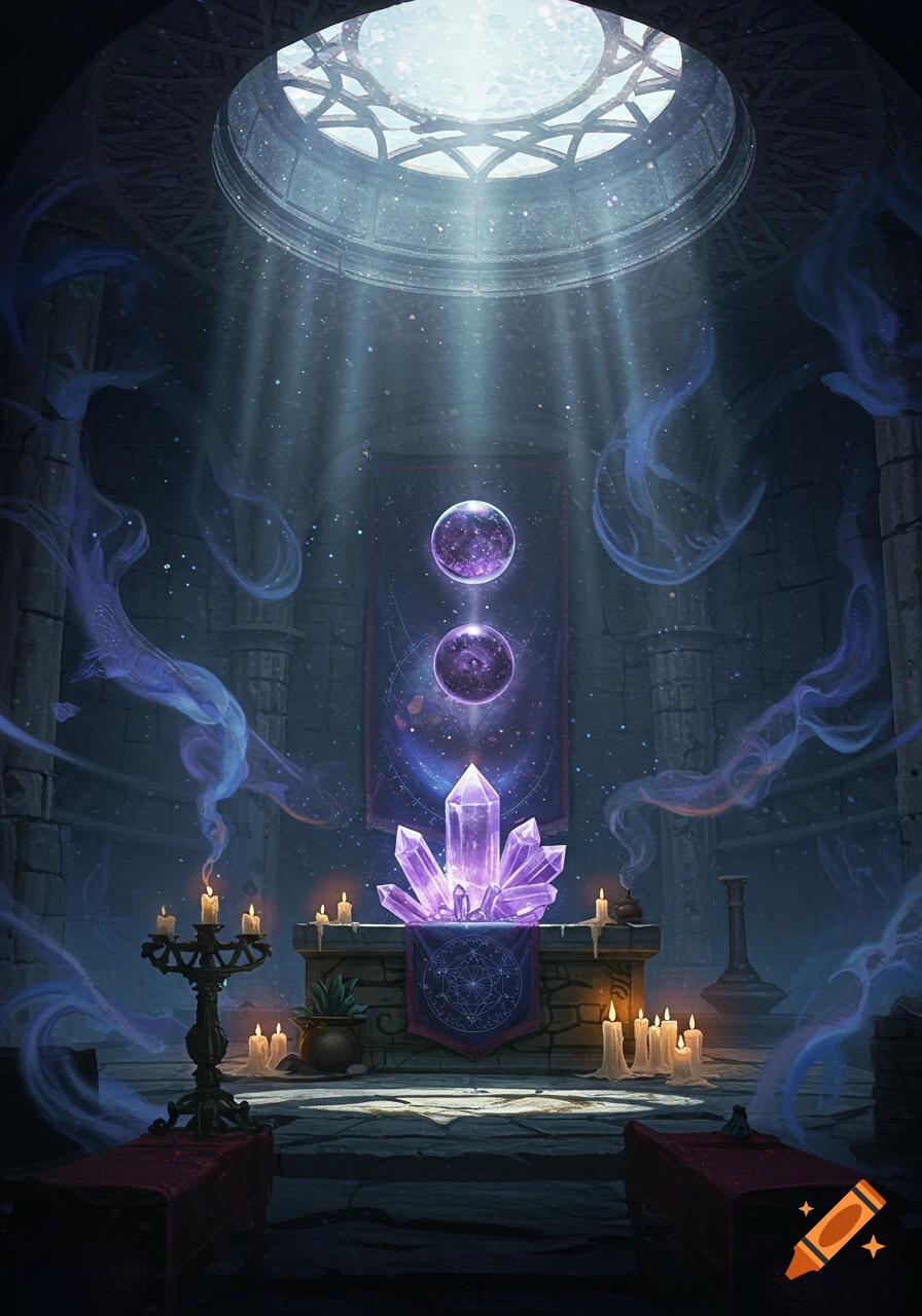 An armored figure sits on an ornate ice throne in a grand, glowing ice ...