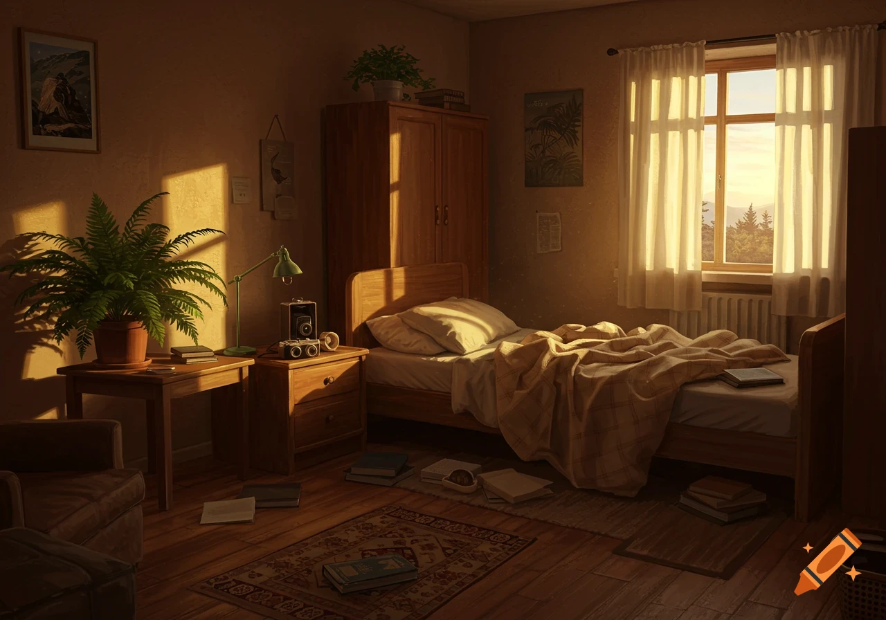 A+cozy+bedroom+drawing created on Craiyon