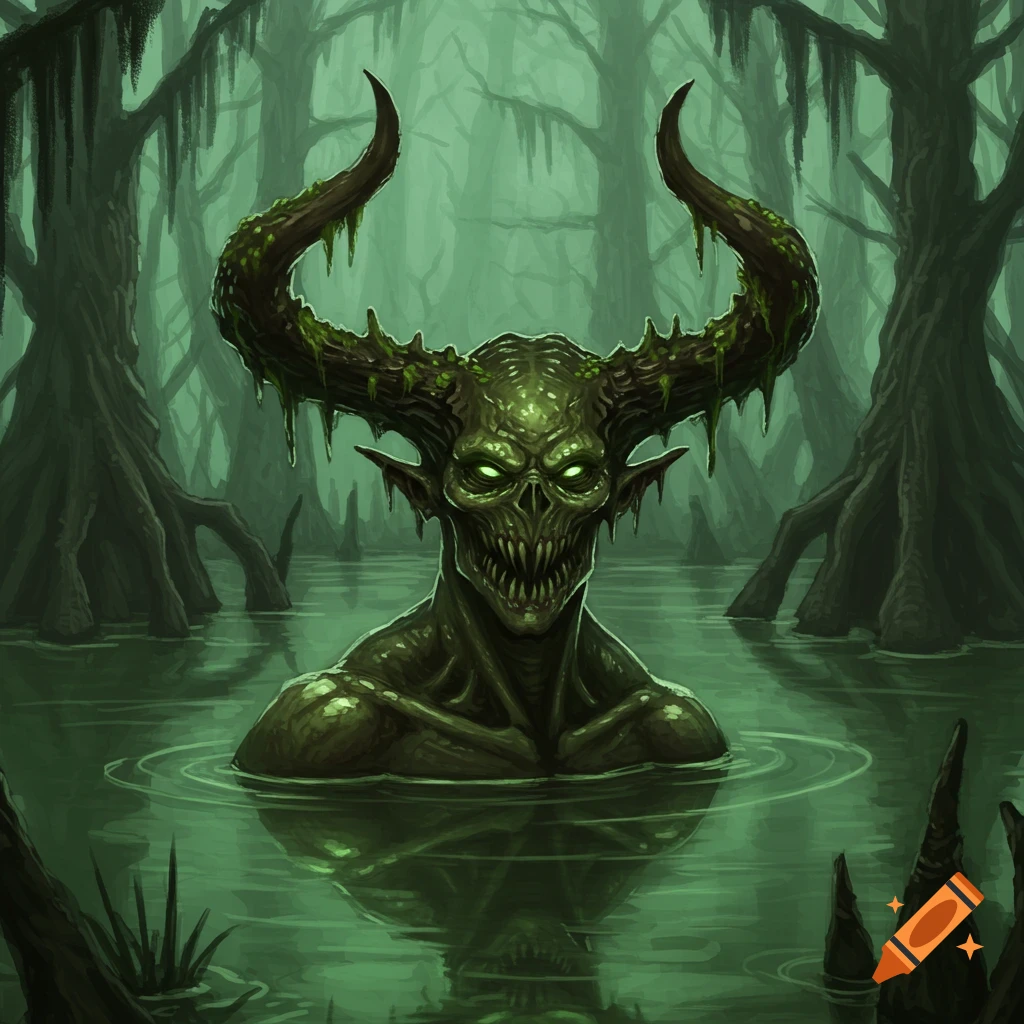 Black and white drawing of a menacing werewolf-like rougarou with ...