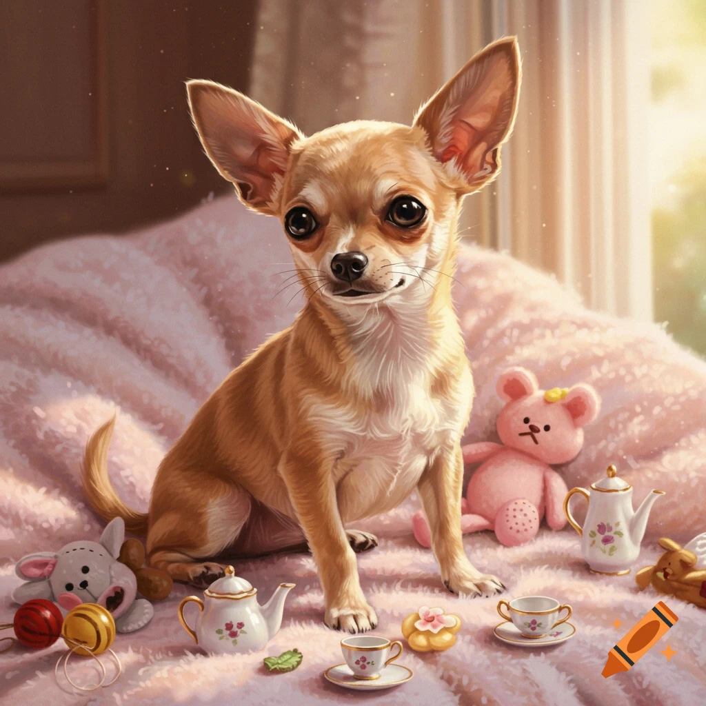 A whimsical purple teacup character with arms and legs dances in a ...