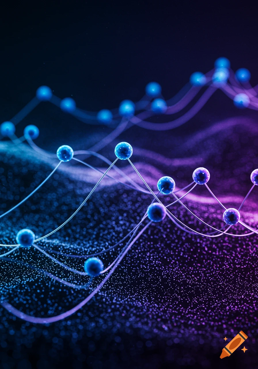 Colorful glowing wavy lines reflecting on a dark water surface with ...