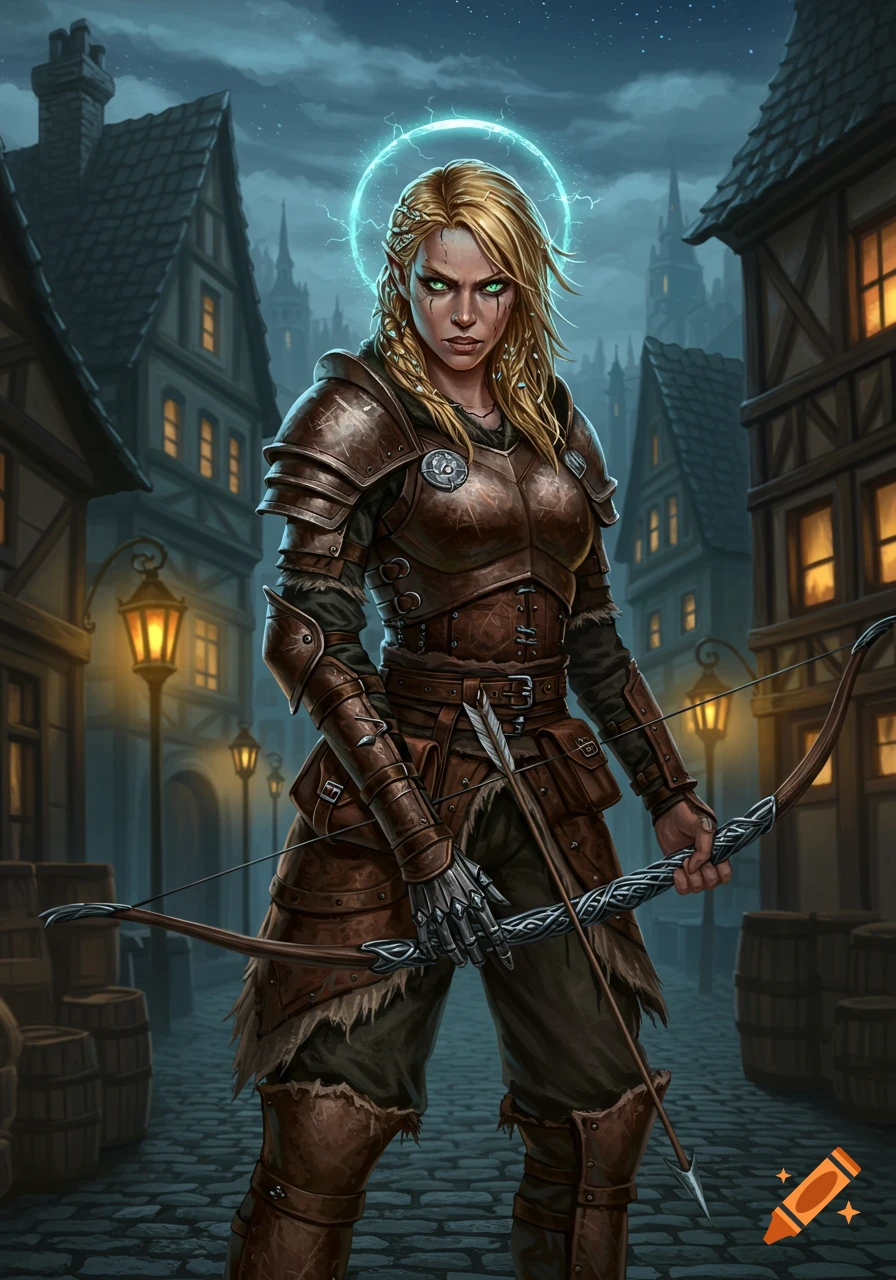 Photorealistic movie poster of a wounded female elf ranger with white ...