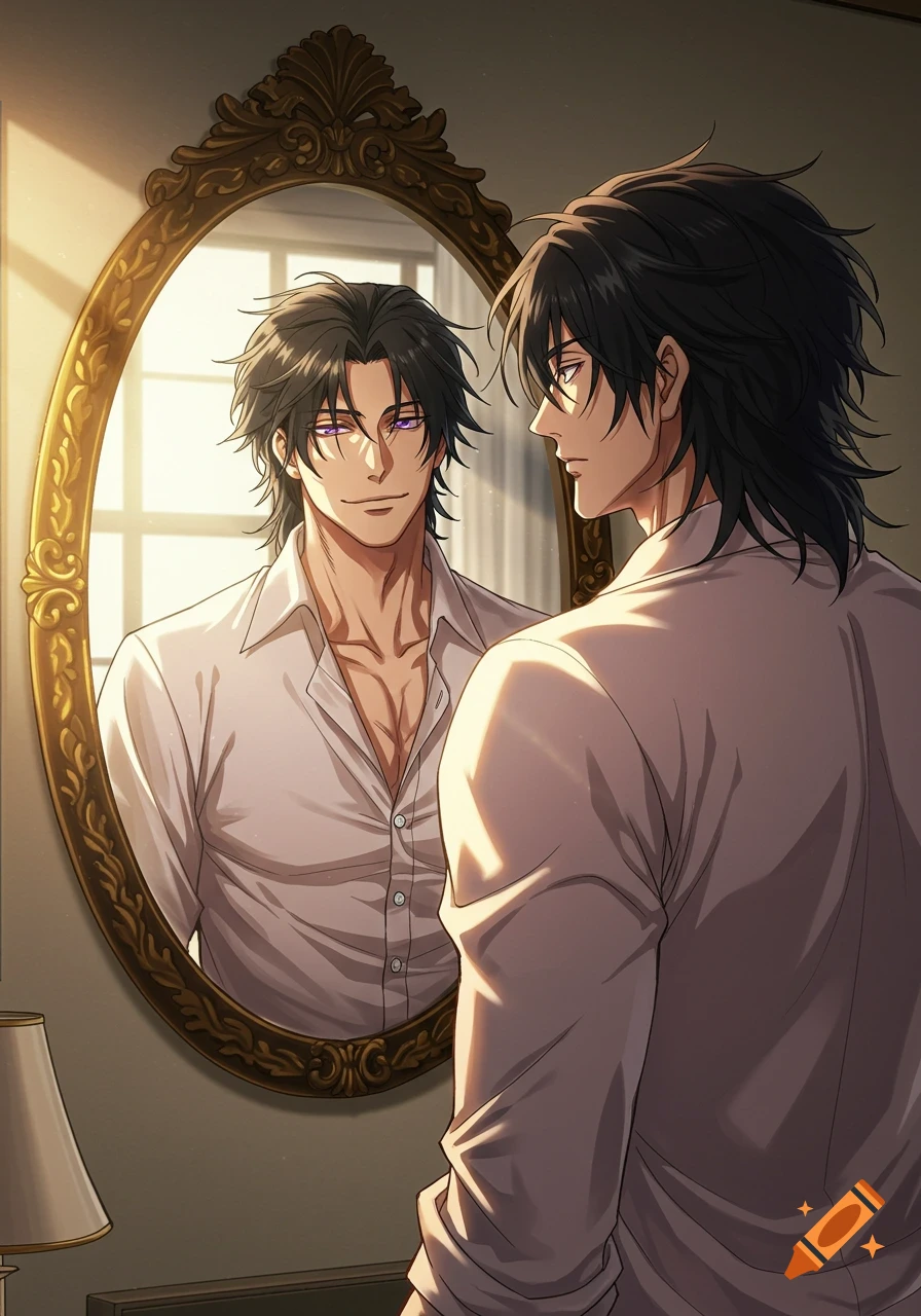 Anime man with messy black hair in an open white shirt smirks at his ...