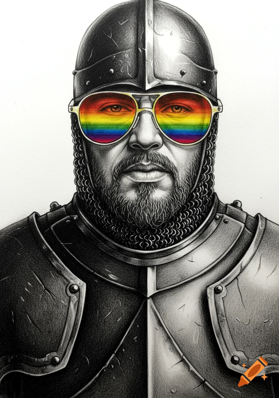 Pencil sketch of a medieval knight in armor and chainmail, wearing ...