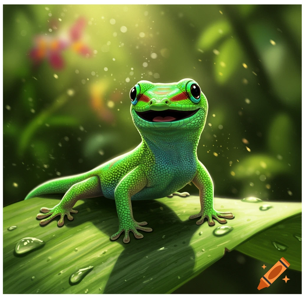 A photorealistic yellow-bellied newt stands with arms wide and a big ...