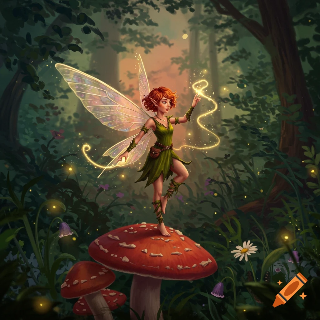 Tinkerbell in red dress on Craiyon