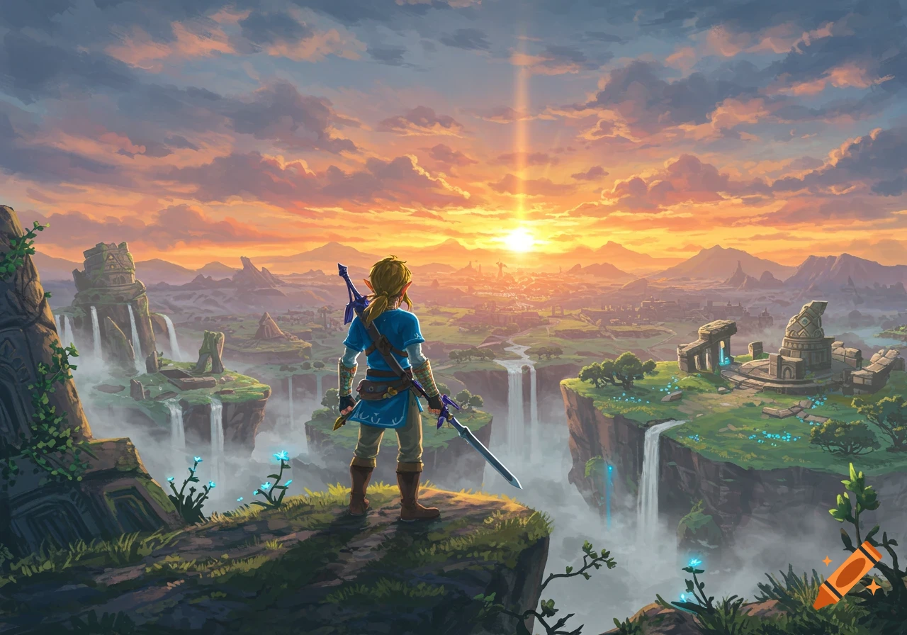 Link from Zelda casting a fiery blue and orange magic spell, standing ...