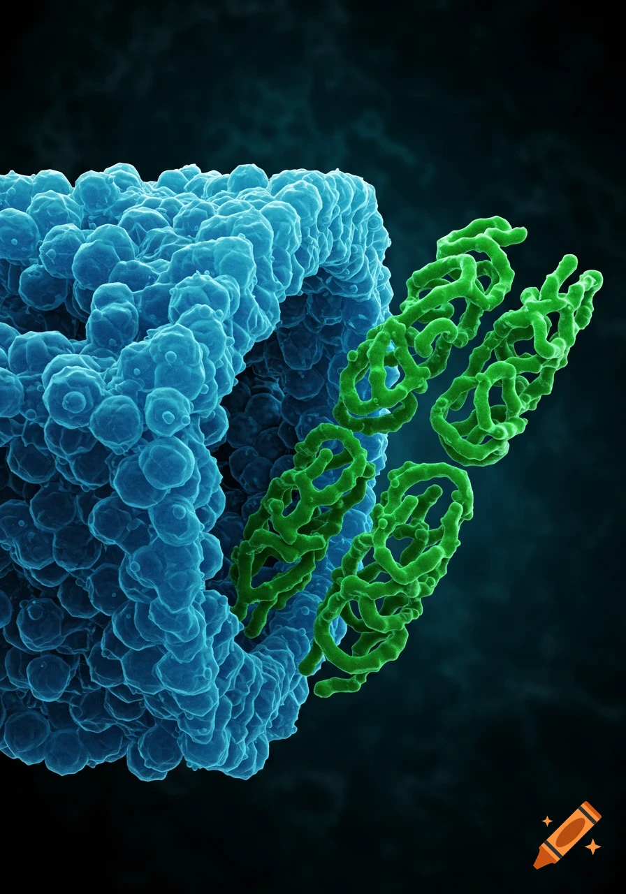 Microscopic view of light blue rod-shaped bacteria with hairy ...