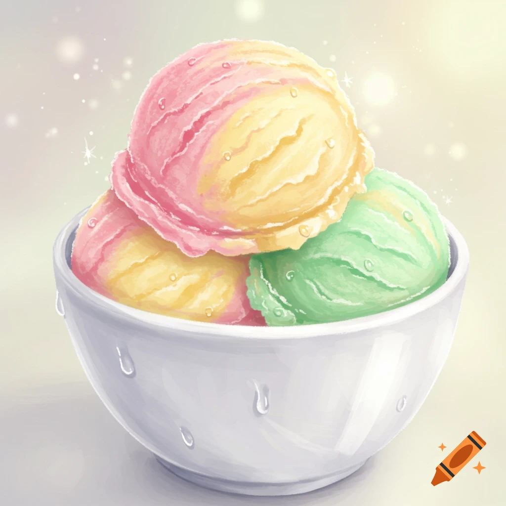 Photorealistic scoop of pink, white, and green swirled ice cream on a ...