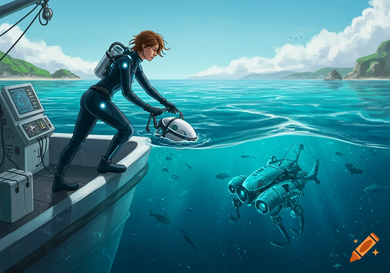 Marine Biologist Robots Ocean created on Craiyon