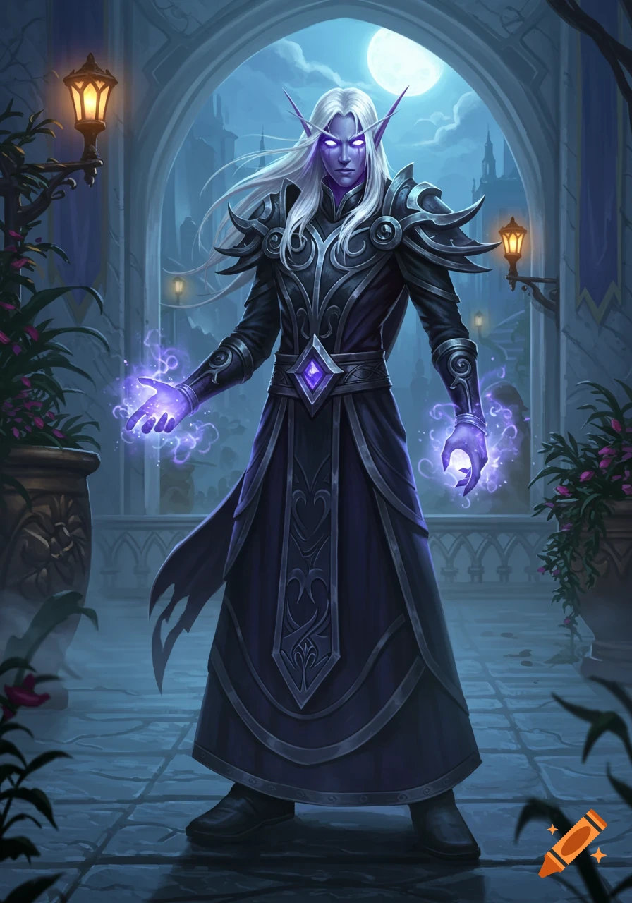 Male astral elf paladin gunslinger with long white hair and glowing ...