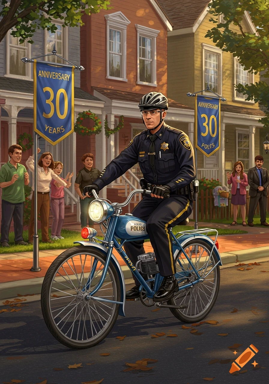 A police officer on a blue motorized bicycle rides through a ...