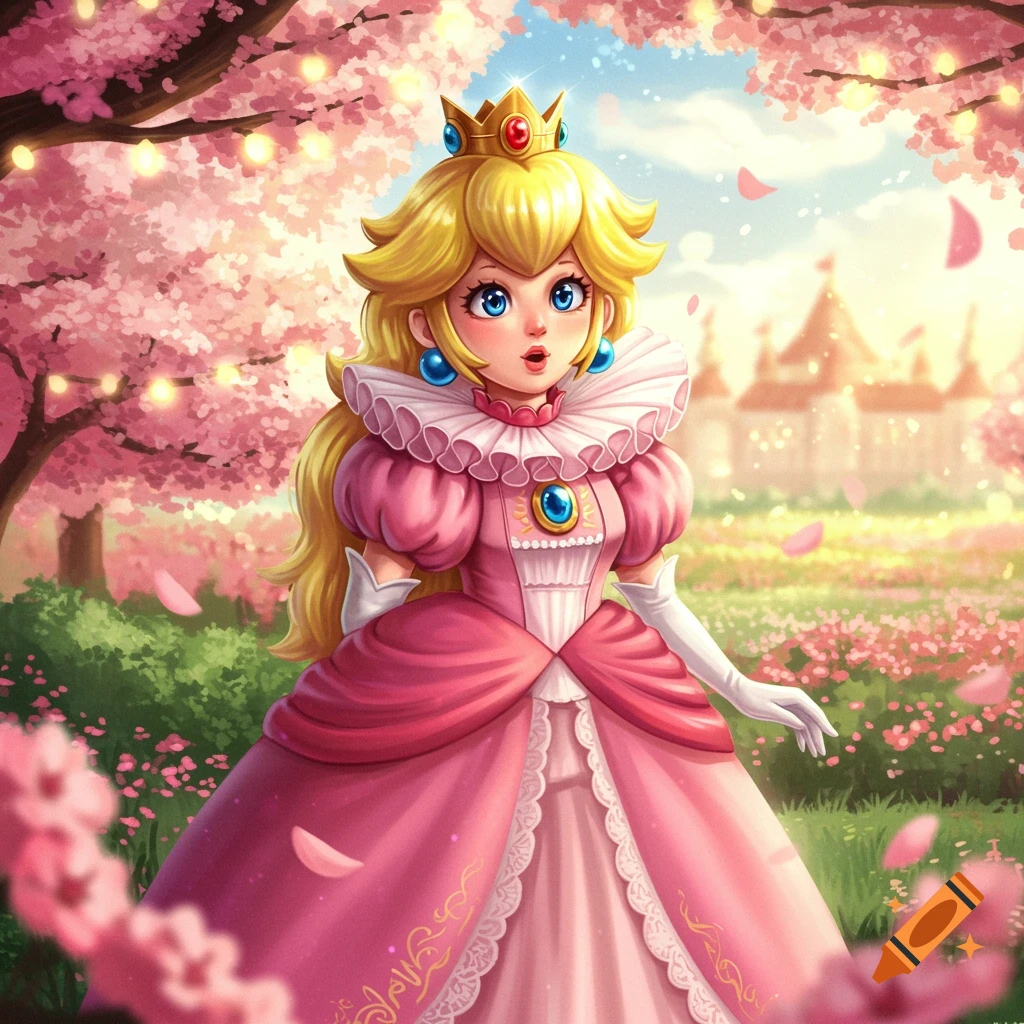 Princess Rosalina in a shimmering white wedding gown stands in a sunlit ...