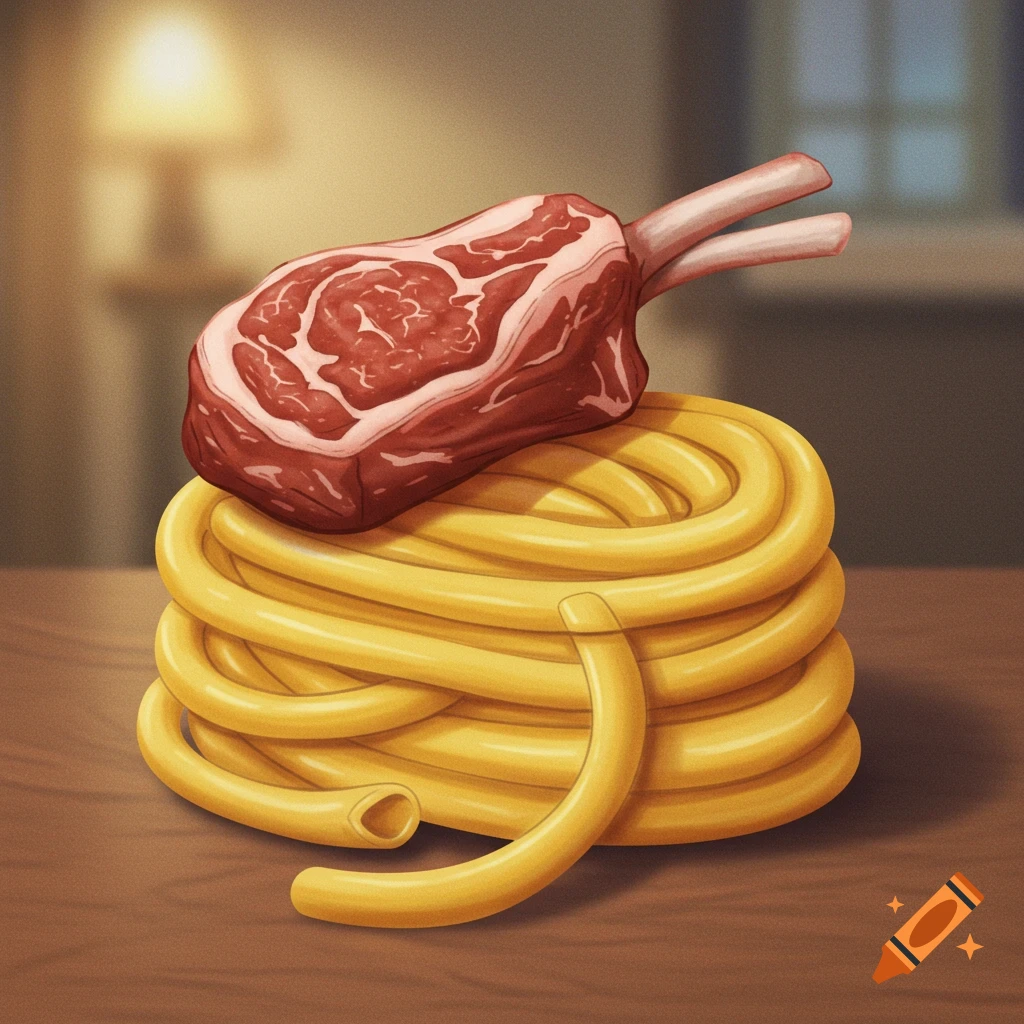 A screaming human face embedded in a large piece of ham, depicted in a ...