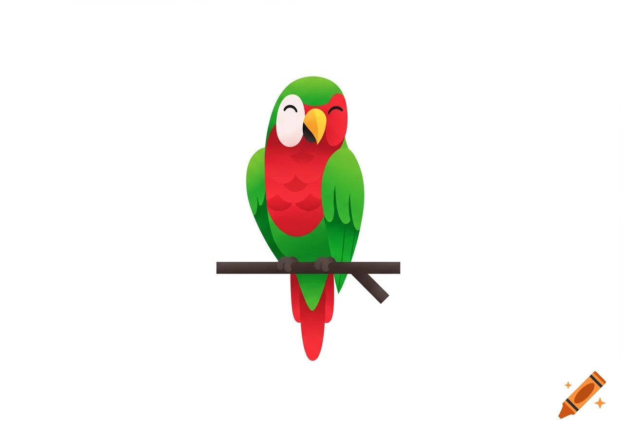 A cartoon green and red parrot with a yellow beak winking and smiling ...