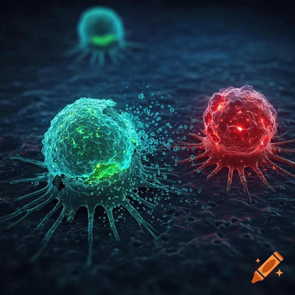 A detailed microscopic view of a large white immune cell engulfing ...