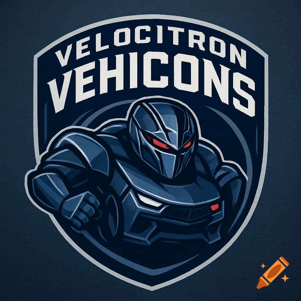 NFL-style logo featuring a dark blue armored robot (Vehicon) with red ...