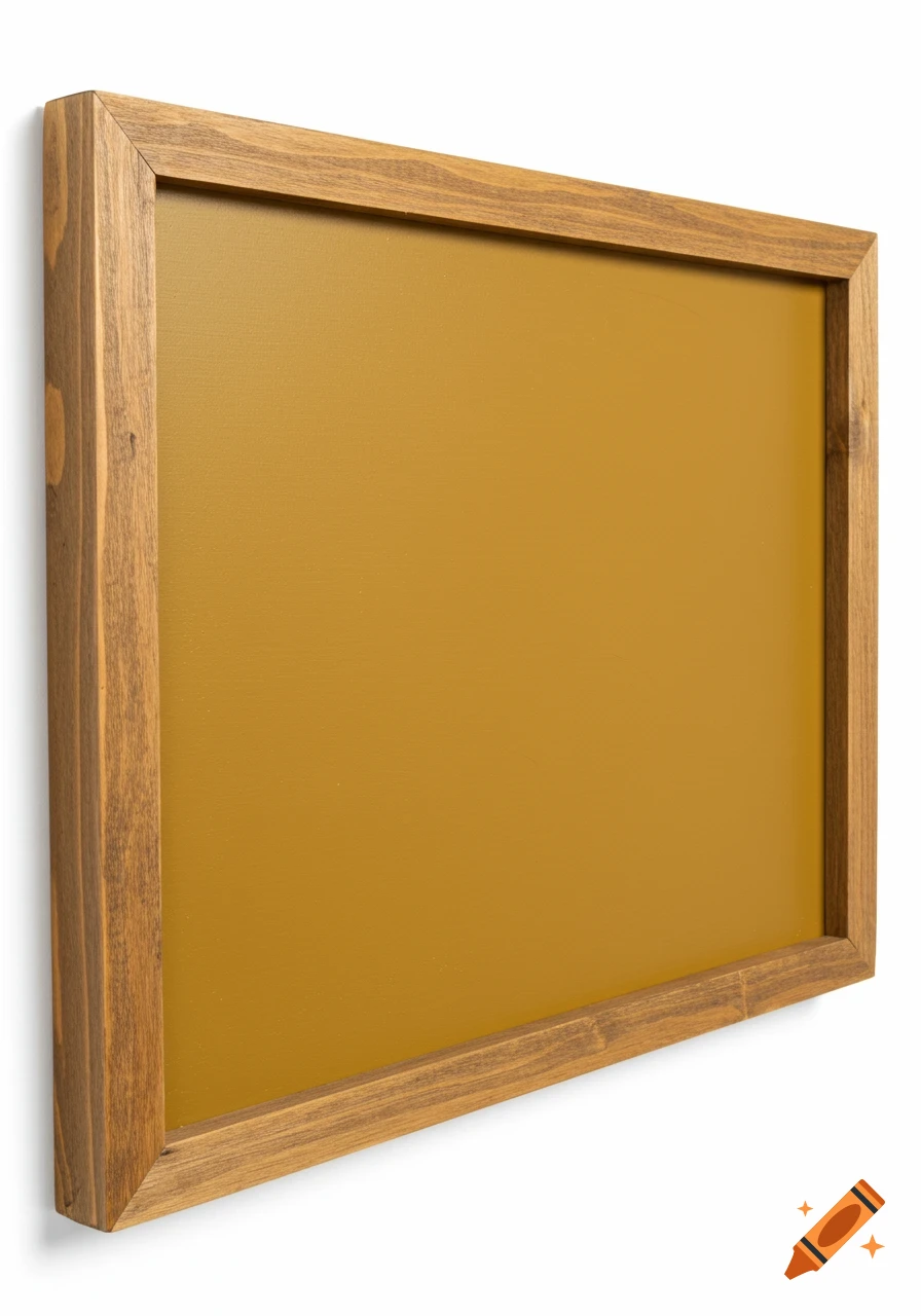 A blank rectangular wooden frame with a mustard-colored insert against ...