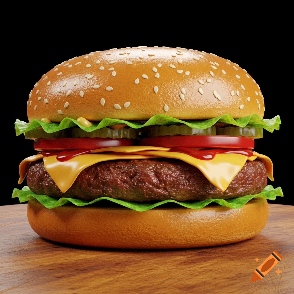 A photorealistic square burger with a beef patty and melted mozzarella ...