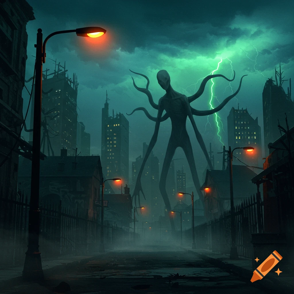A tall, shadowy, slender creature with multiple tentacles and long ...